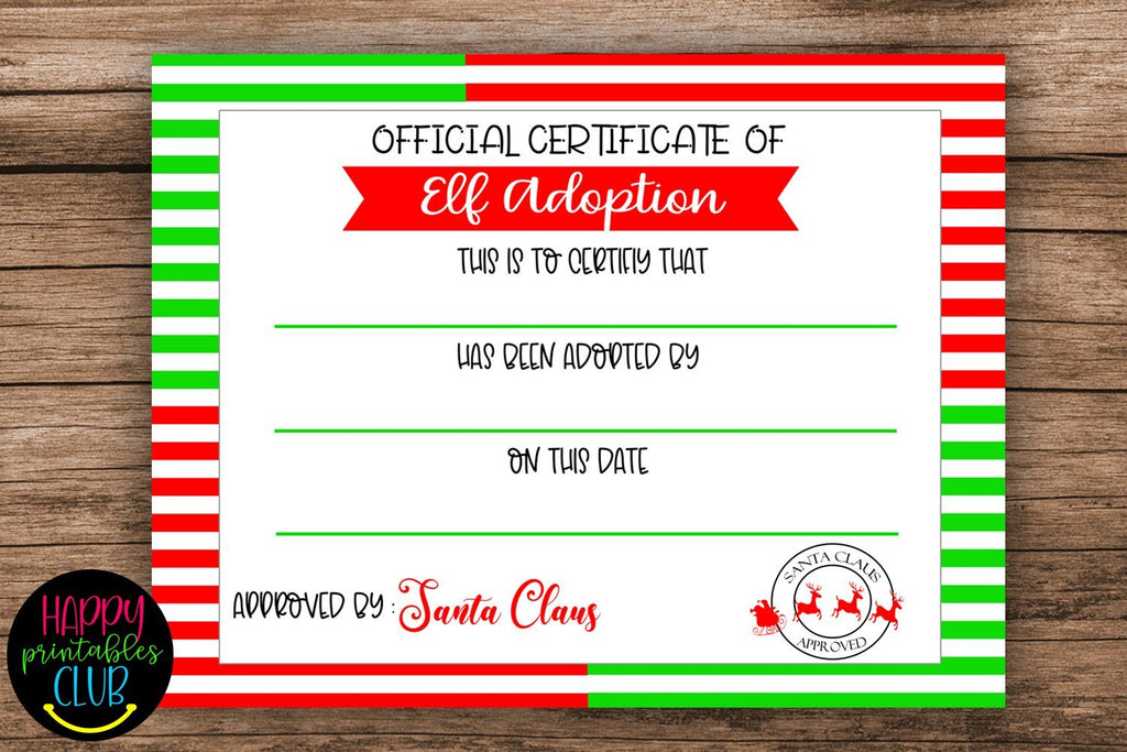 Elf Adoption Certificate Printable- Elf Adoption Template - So Fontsy