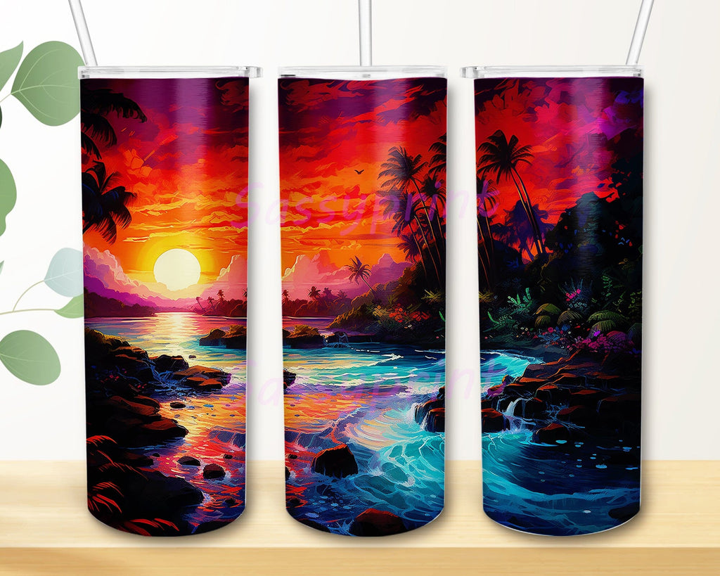 Embroidered River 20 oz Skinny Tumbler Sublimation, Floral Hawaiian ...