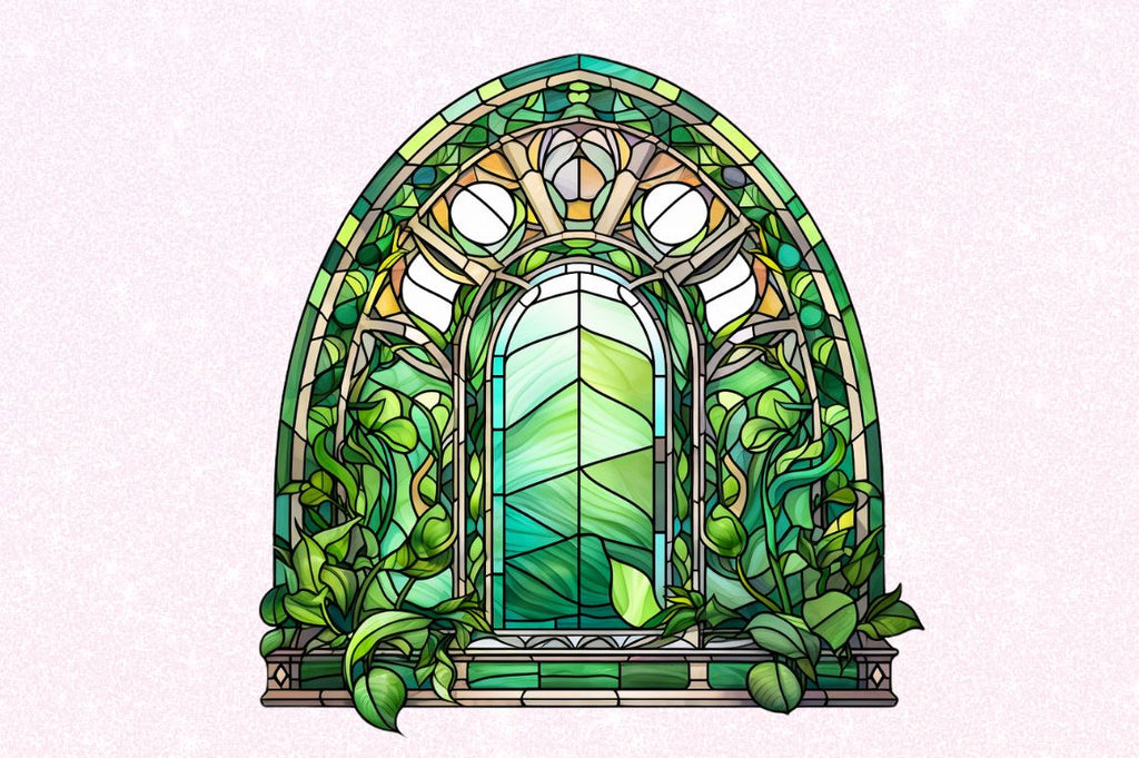 Emerald Stained Glass Arched Window Clipart - So Fontsy