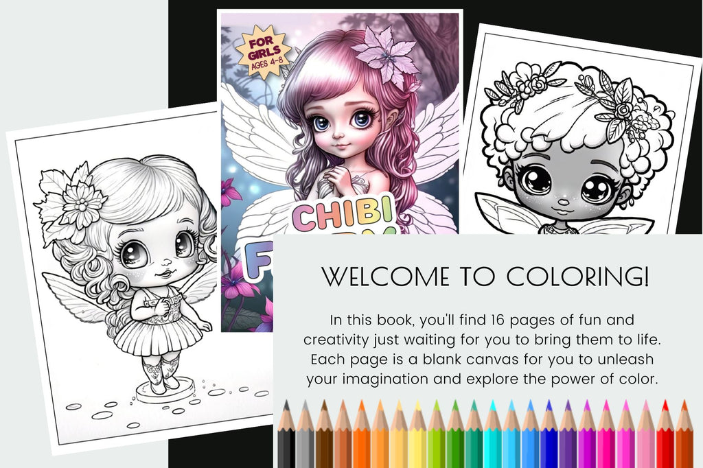 Fairies Coloring Page Bundle, Printable Kids Coloring Book - So Fontsy