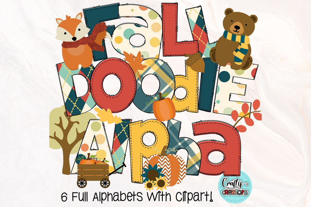 Fall Doodle Letters PNG, Autumn Alpha Bundle - So Fontsy