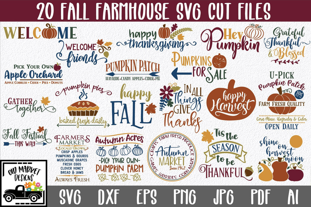Fall Farmhouse SVG Cut File Bundle - Includes 20 Designs - So Fontsy