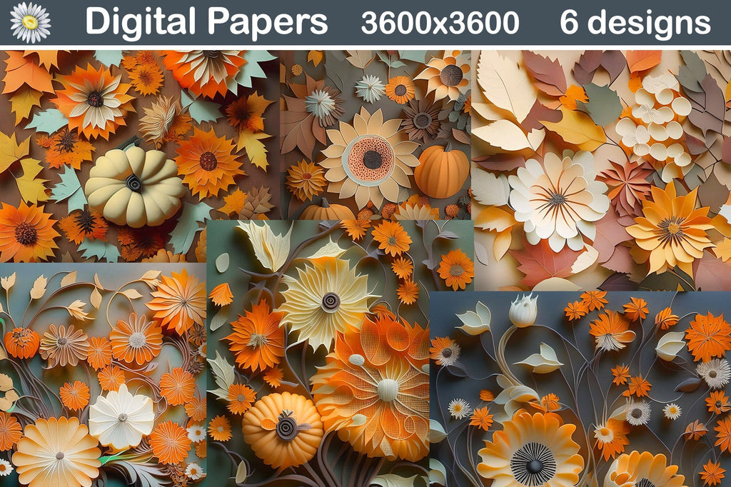 Fall Pumpkin 3D Background | 3D Fall Digital Paper - So Fontsy