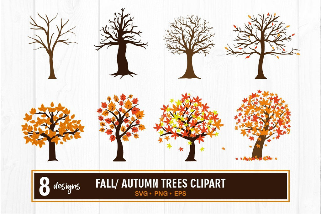 Fall tree clipart bundle svg - So Fontsy