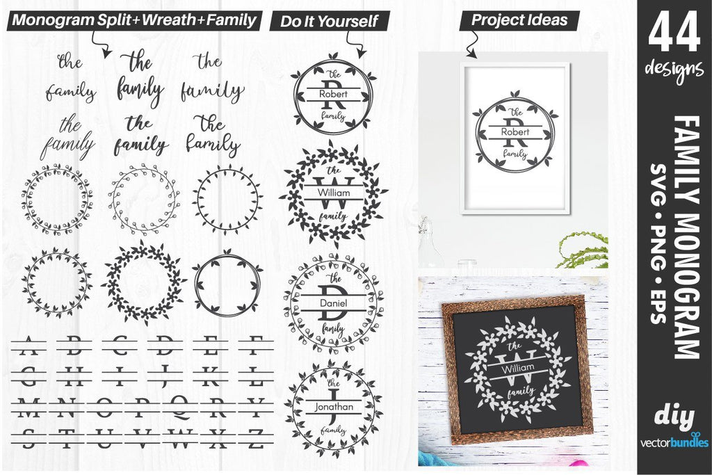 Family monogram maker with split text svg - So Fontsy