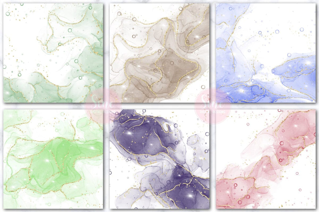 Fantasy Alcohol Ink Glitter Digital Papers Backgrounds Set - So Fontsy