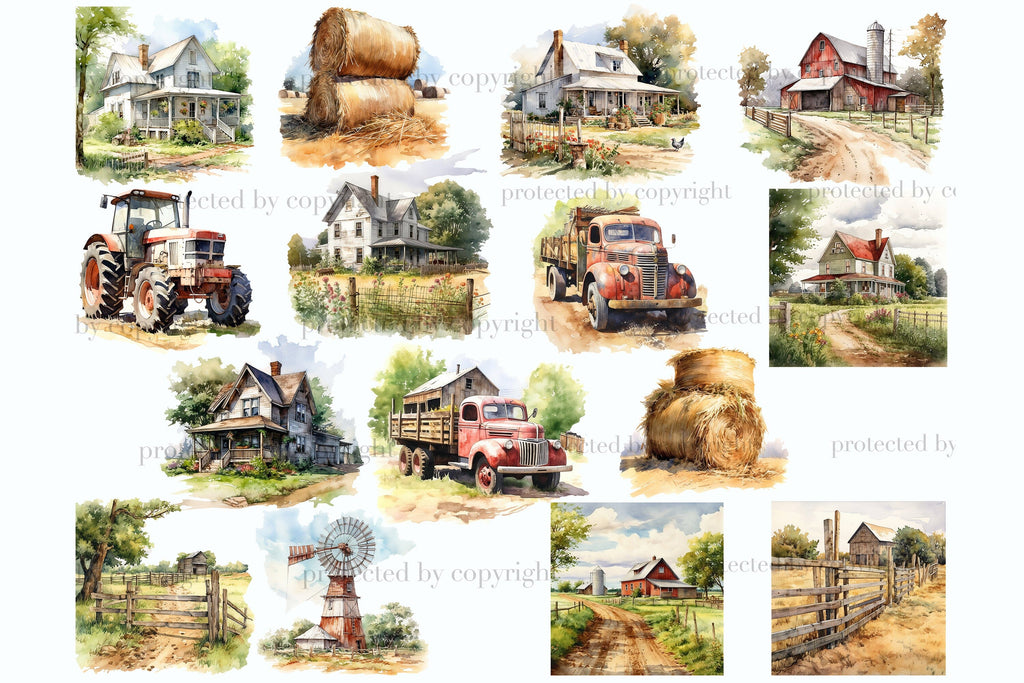 Farmhouse Clipart Bundle | Barn Illustrations PNG - So Fontsy