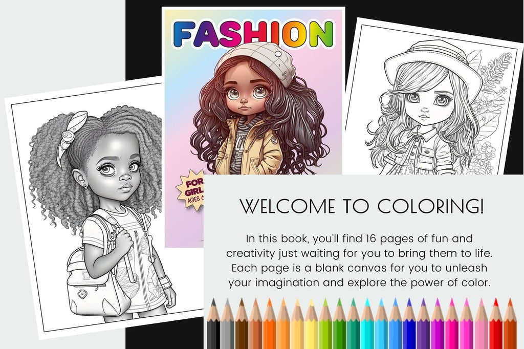 Fashion Girls Coloring Book | Printable Kids Coloring Pages - So Fontsy