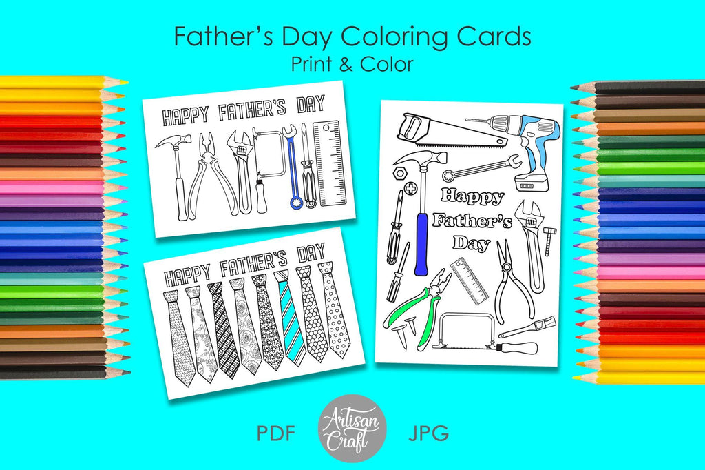 Fathers day coloring card, necktie, tools, printable coloring card - So ...