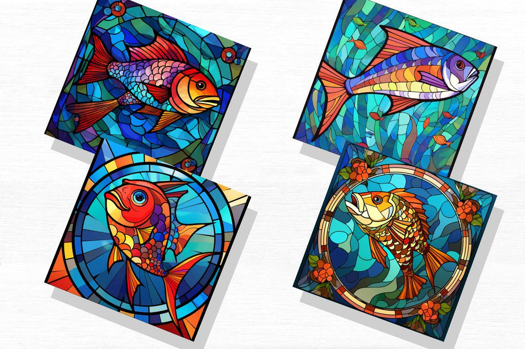 Fathers Day Man Giant Fish Stained Glass Bundle - So Fontsy