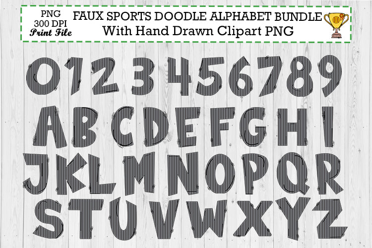 Faux Sports Doodle Alphabet Bundle with Hand Drawn Clipart - So Fontsy