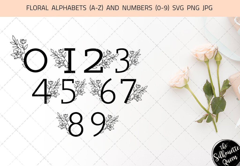 Floral alphabet a-z svg, floral number 1-9 svg, alphabet clipart ...