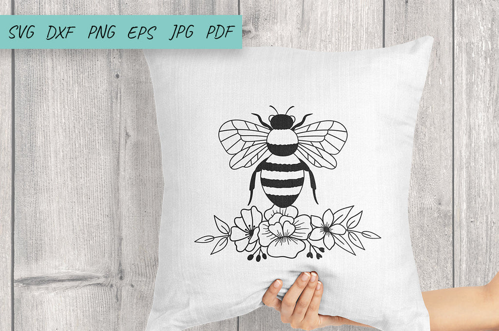 Floral Bee SVG Cut File, Bee with flowers, Honey Bee - So Fontsy