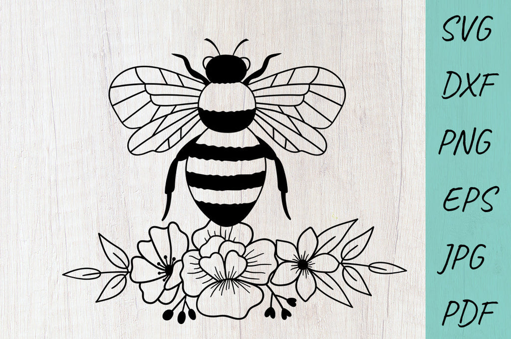 Floral Bee SVG Cut File, Bee with flowers, Honey Bee - So Fontsy