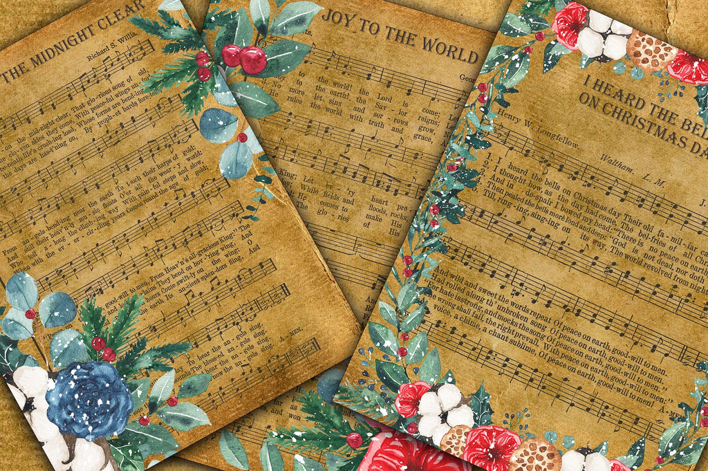 Floral Christmas Music Digital Papers - So Fontsy