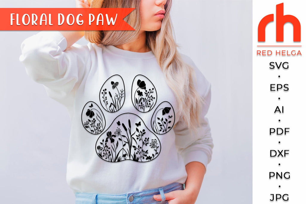 Floral Dog Paw SVG - Pet Lover Cut File - So Fontsy