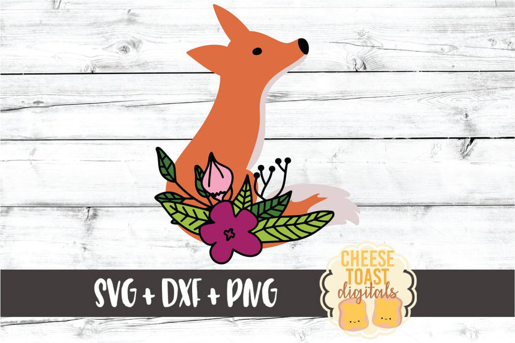 Floral Fox - Animal SVG PNG DXF Cut Files - So Fontsy