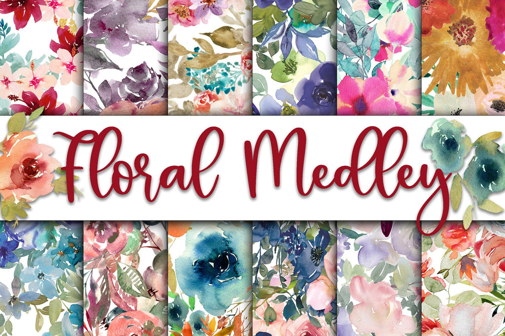 Floral Medley Digital Papers - So Fontsy