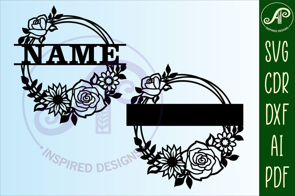 Floral name sign svg laser cut template - So Fontsy
