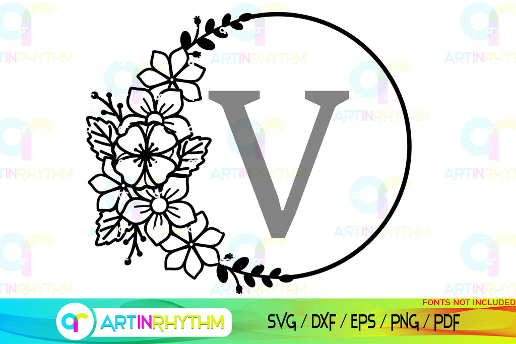 Floral Split Monogram frame svg - So Fontsy