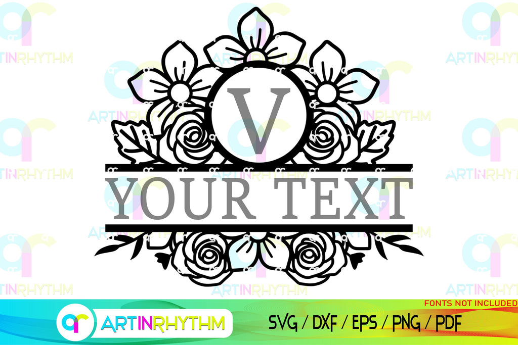 Floral Split Monogram frame svg - So Fontsy