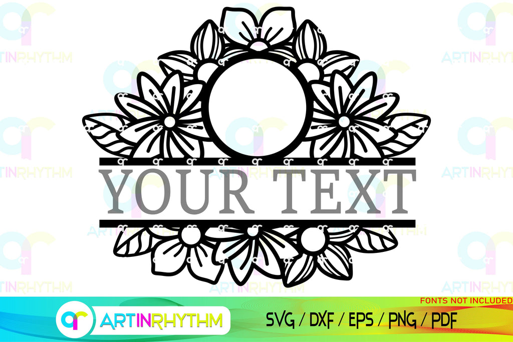 Floral Split Monogram frame svg - So Fontsy