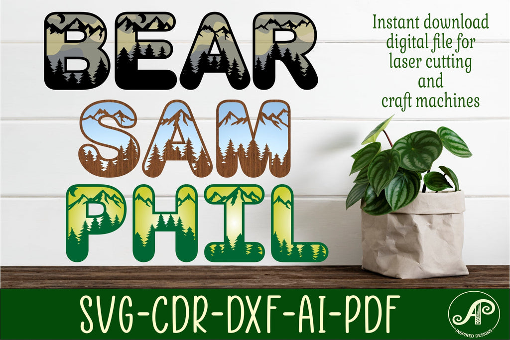 Forest and Mountain alphabet set. 2 layer letters. 47 letter - So Fontsy