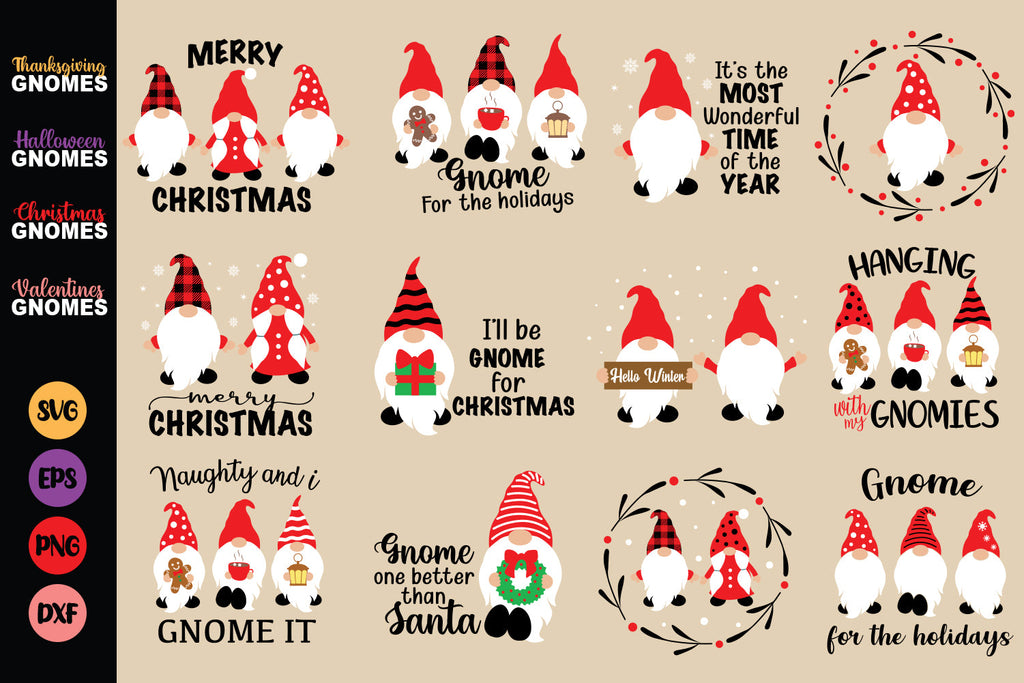 Four Holiday's Gnomes Bundle, Christmas, Halloween, Thanksgiving ...