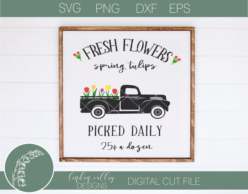 Fresh Flowers Spring Vintage Truck SVG|Spring Flowers SVG - So Fontsy
