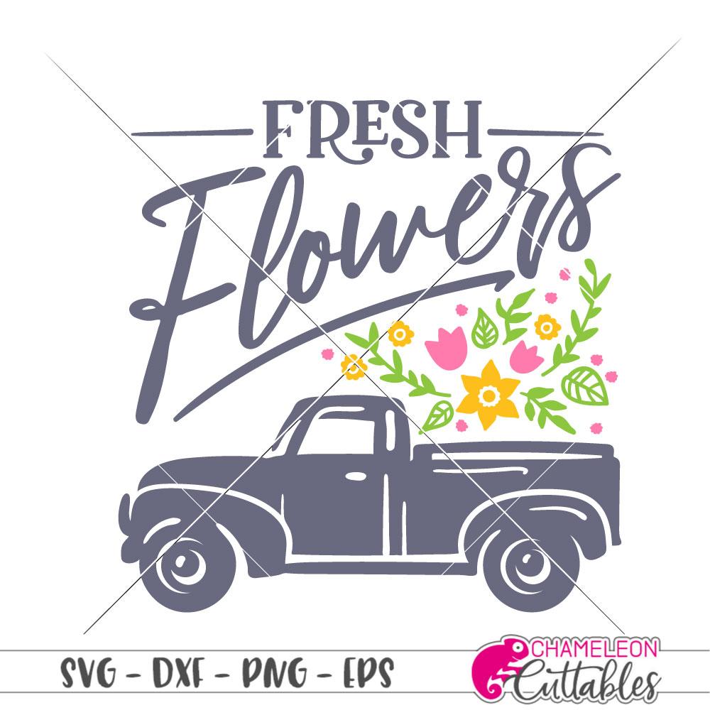 Fresh Flowers - vintage Truck with Flowers - Spring - SVG - So Fontsy