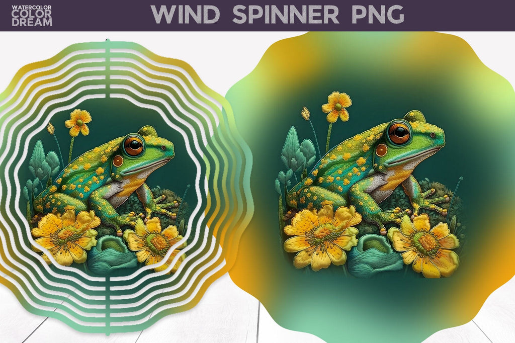 Frog Flowers Wind Spinner | Frog 3D Wind Spinner - So Fontsy