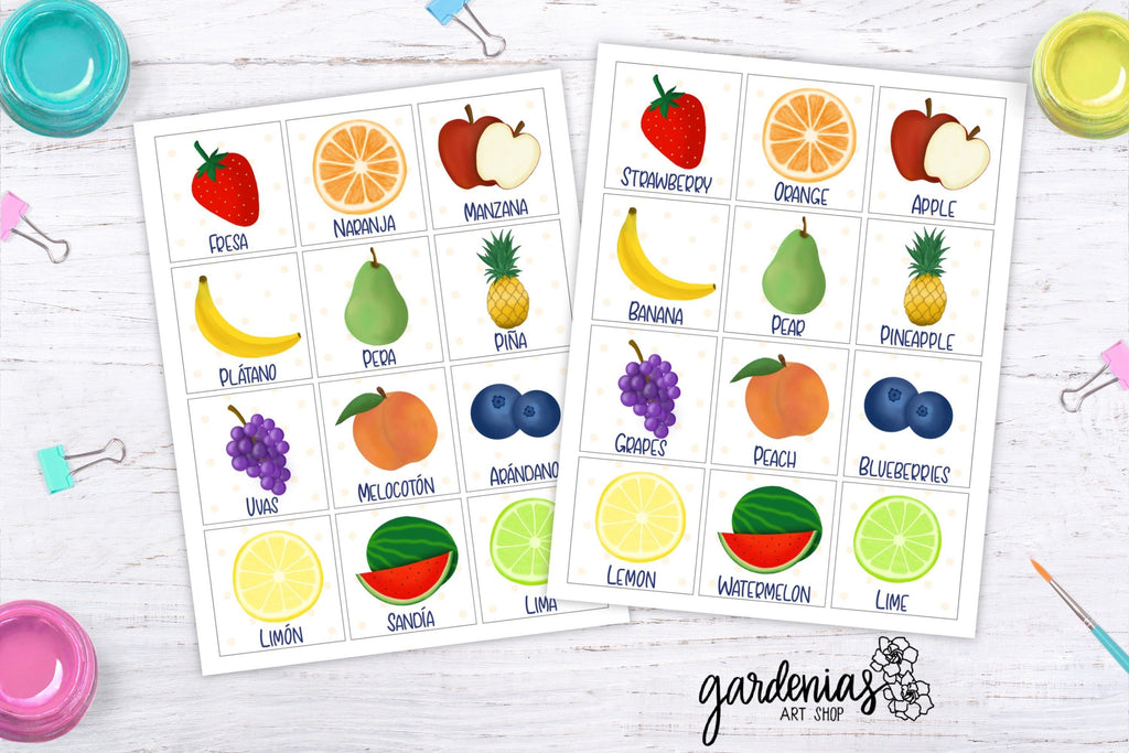 Fruit Memory English Spanish - So Fontsy