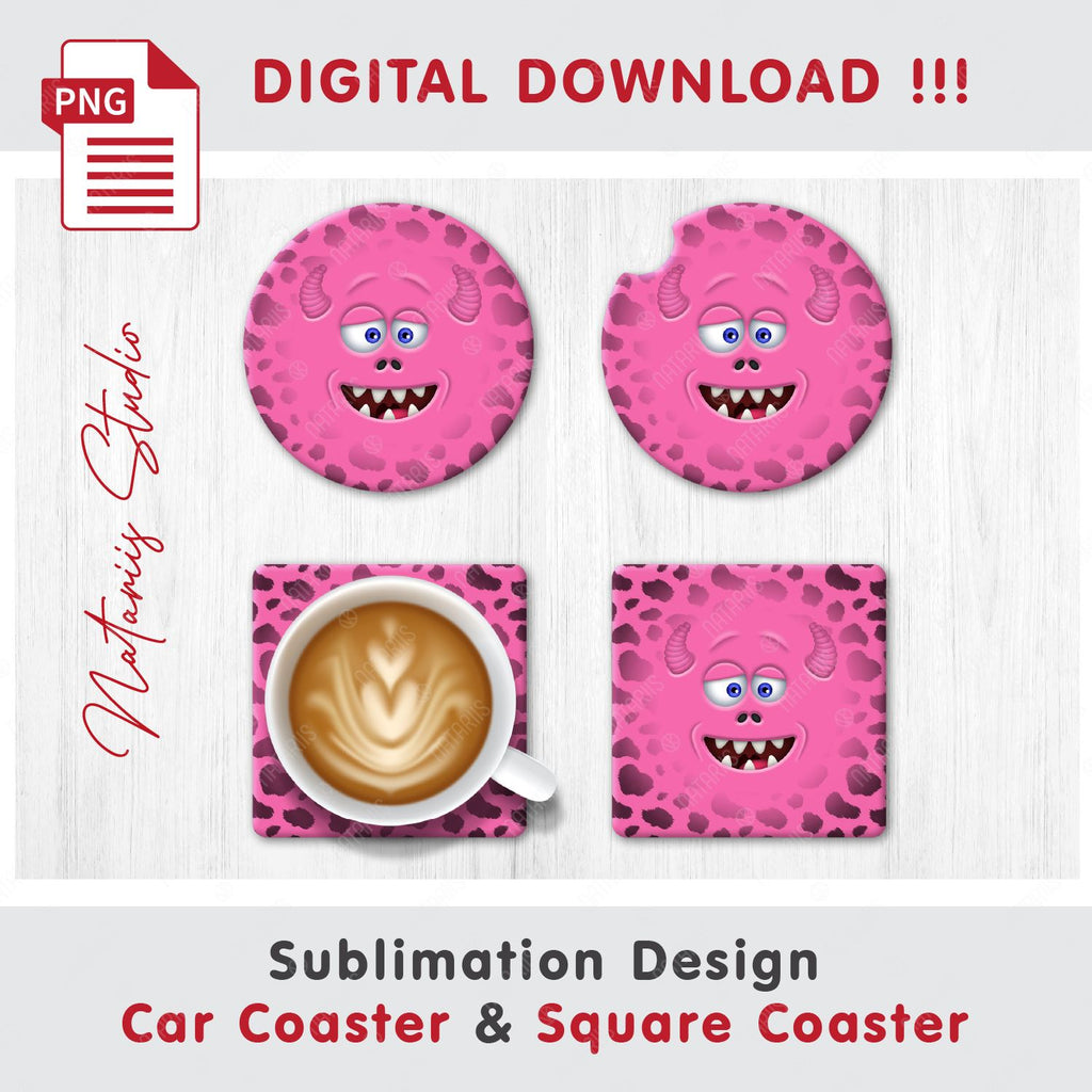 Funny Monster Face. Coaster Sublimation Template. - So Fontsy