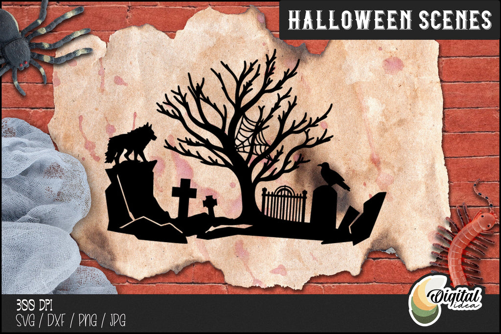 Ghosts |Halloween Silhouette Design | Spooky Halloween Scene SVG ...