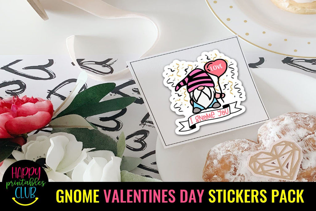 Gnome Valentines Day Stickers Pack- Gnome Valentines Sticker - So Fontsy