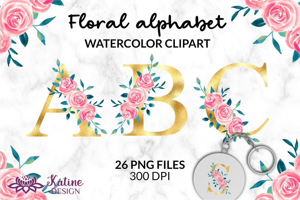 Gold foil flower alphabet clipart Floral monogram letters floral ...