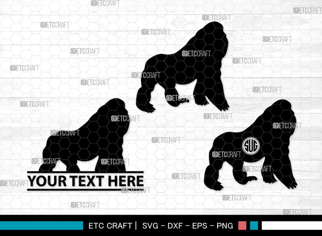Gorillas Monogram, Gorilla Silhouette, Gorilla SVG, King Kong Gorilla ...