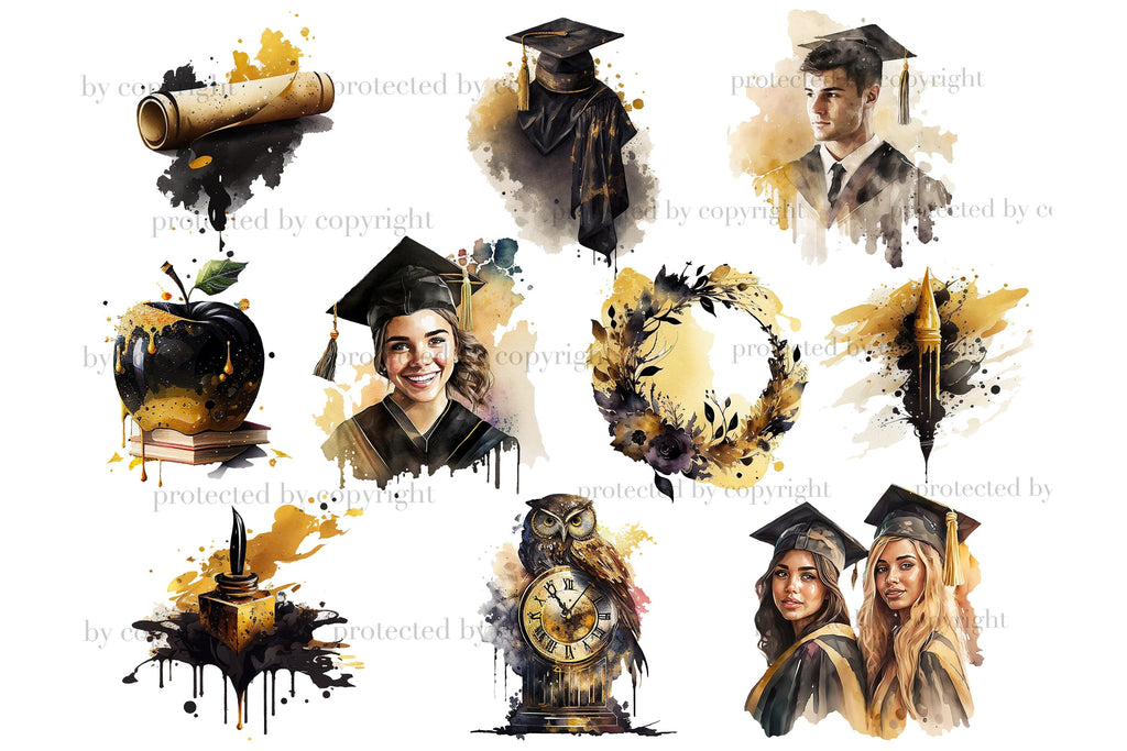 Graduation Clipart Bundle | Watercolor Digital Image - So Fontsy