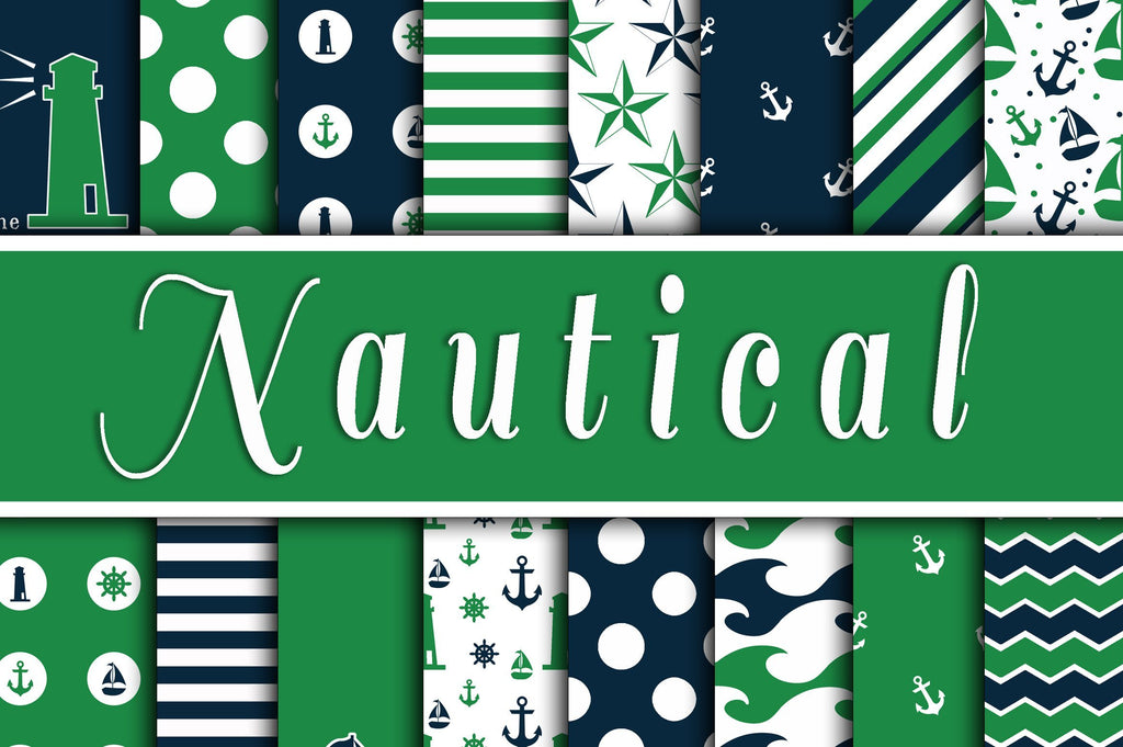 Green and Navy Nautical Designs Digital Paper - So Fontsy