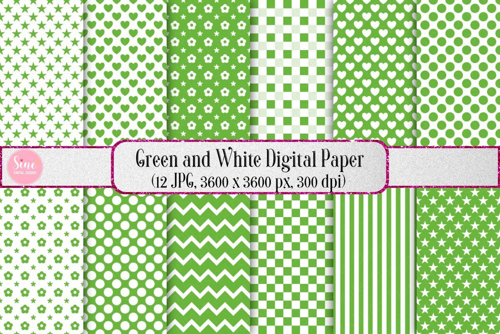 Green and White Pattern Seamless Digital Paper Backgrounds - So Fontsy