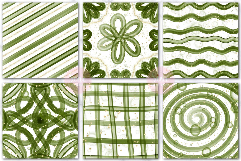 Green Ink Glitter Digital Papers Backgrounds Set - So Fontsy