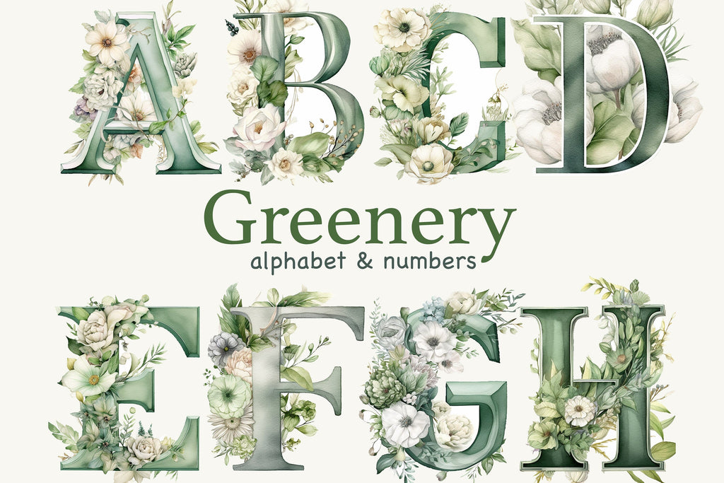 Greenery Alphabet | Lettering Clipart Bundle - So Fontsy