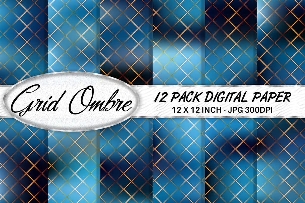Grid pattern digital paper with gradient blue color background - So Fontsy