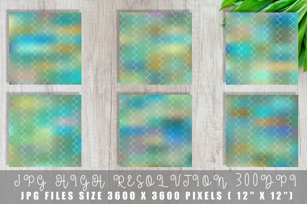 Grid pattern digital paper with gradient turquoise color background ...