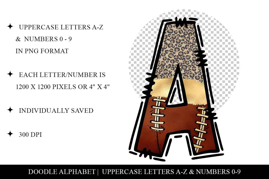 Half Leopard Football Doodle Letters - Hand Drawn Alpha Set - So Fontsy