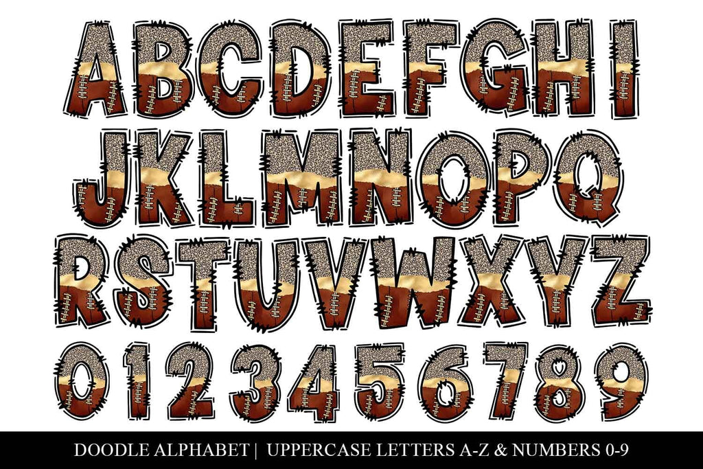 Half Leopard Football Doodle Letters - Hand Drawn Alpha Set - So Fontsy