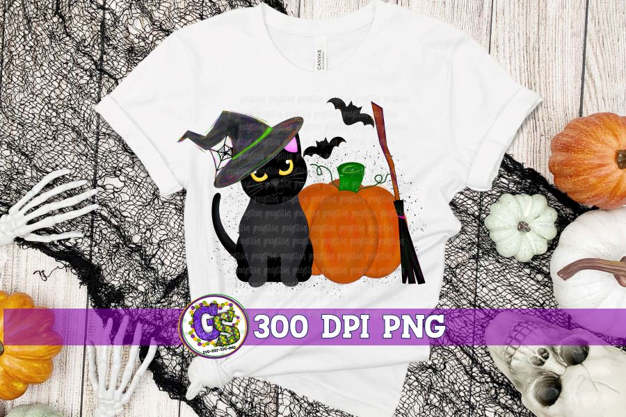 Halloween Black Cat Pumpkin Bats PNG for Sublimation - So Fontsy