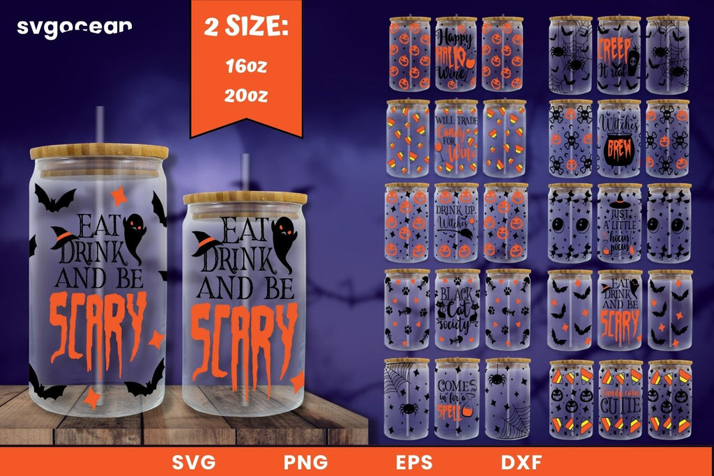 Halloween Can Glass Wrap SVG Bundle - So Fontsy