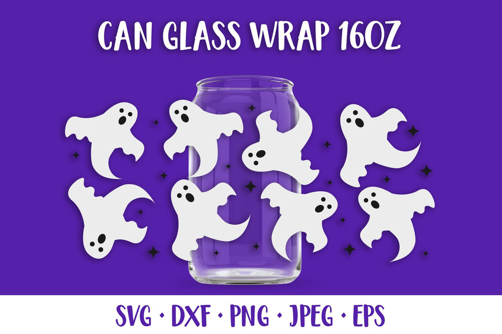 Halloween Can Glass Wrap SVG. Cute Ghosts Glass Can - So Fontsy