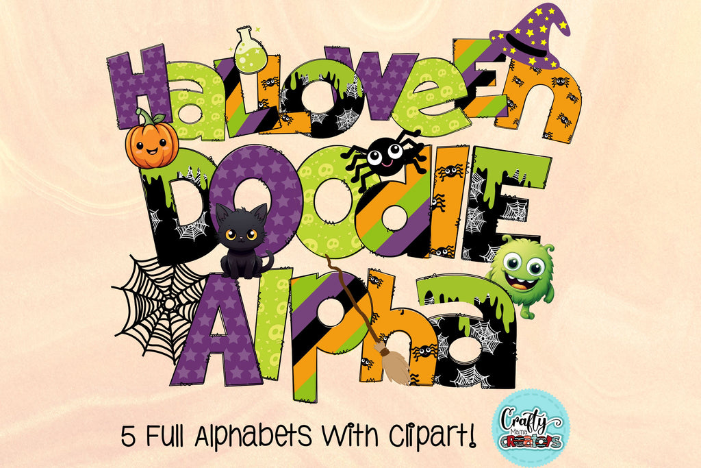 Halloween Doodle Letters PNG, Spooky Fun Alpha Bundle - So Fontsy